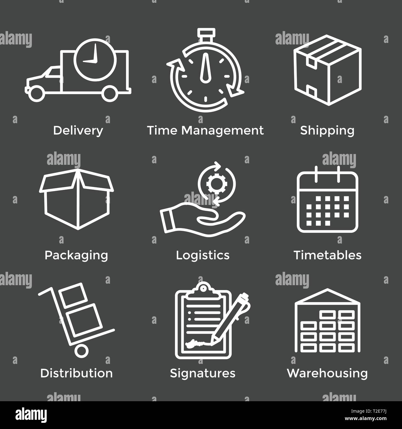 Shipping and Receiving Icon Set w Boxes, Warehouse, checklist, etc ...