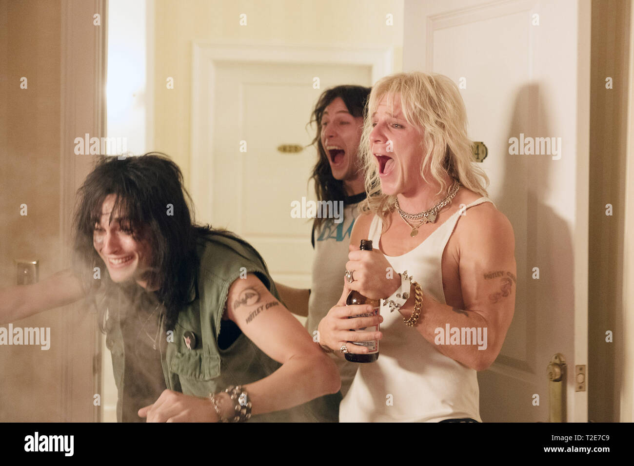THE DIRT, from left: Douglas Booth as Nikki Sixx, Colson Baker as Tommy Lee, Daniel Webber as ...