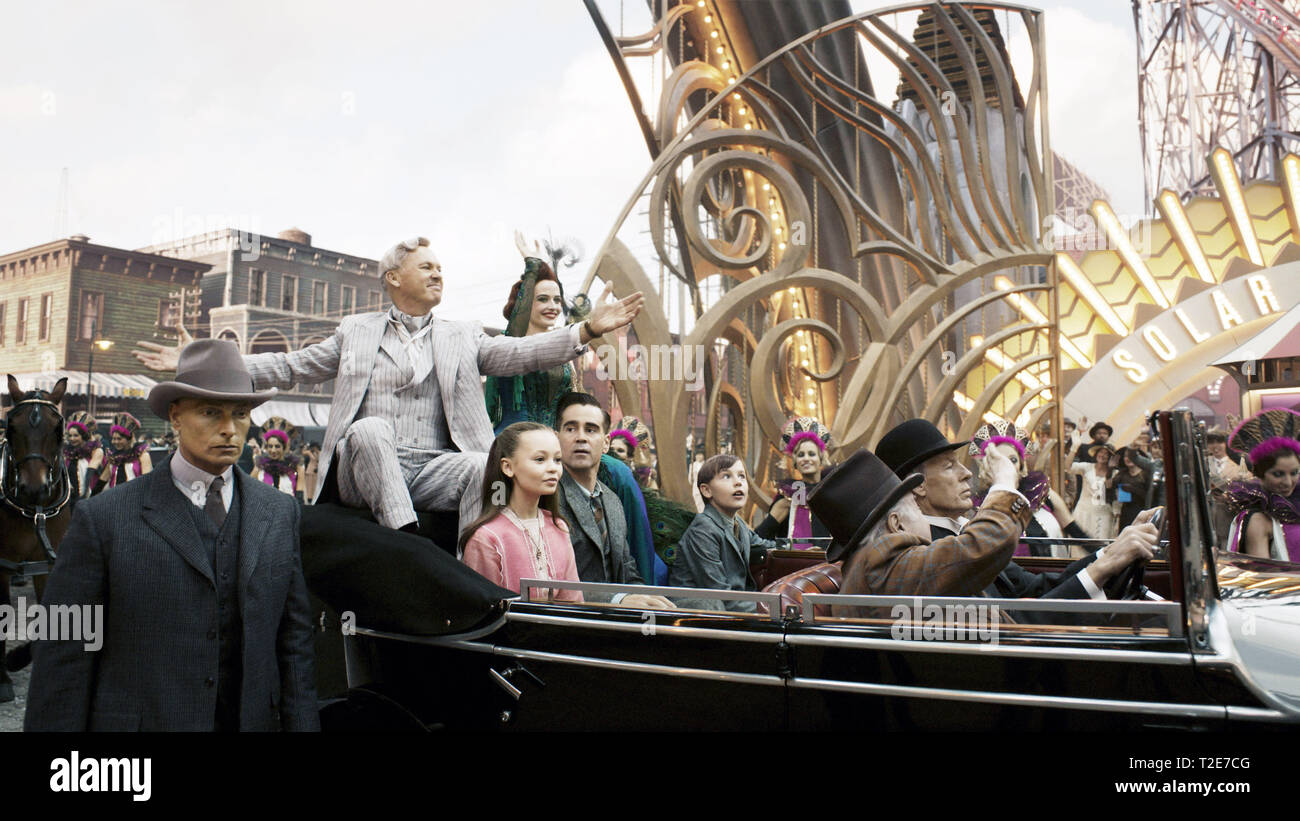 DUMBO, seated in car (from rear, L-R): Michael Keaton, Eva Green, Nico ...