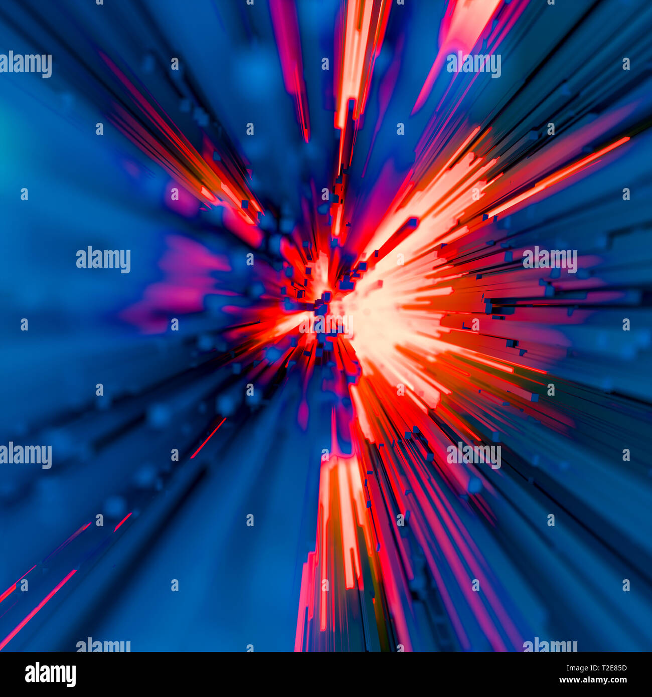 Fiery explosion or blast concept design with rectangular dark blue rods ...