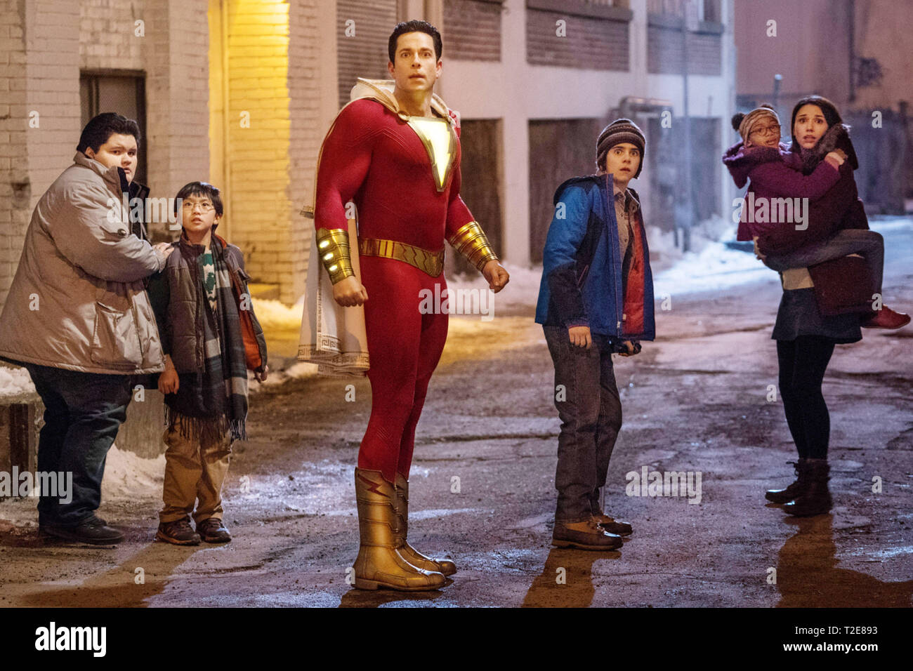 SHAZAM!, from left: Jovan Armand, Ian Chen, Zachary Levi (as Shazam ...