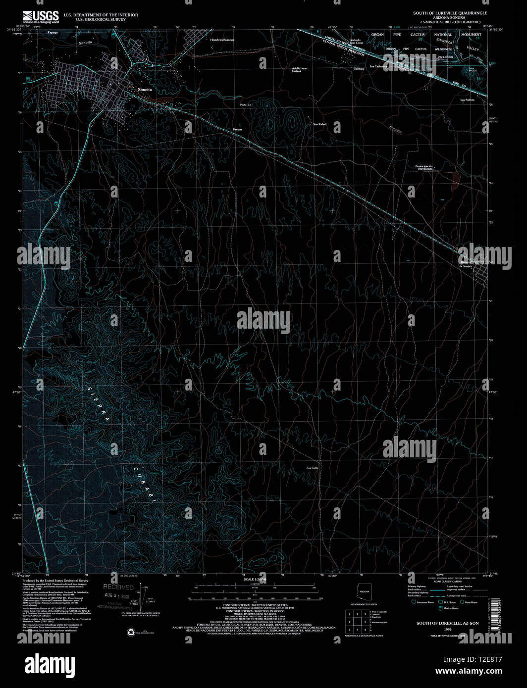 USGS TOPO Map Arizona AZ South of Lukeville 313467 1996 24000 Inverted ...
