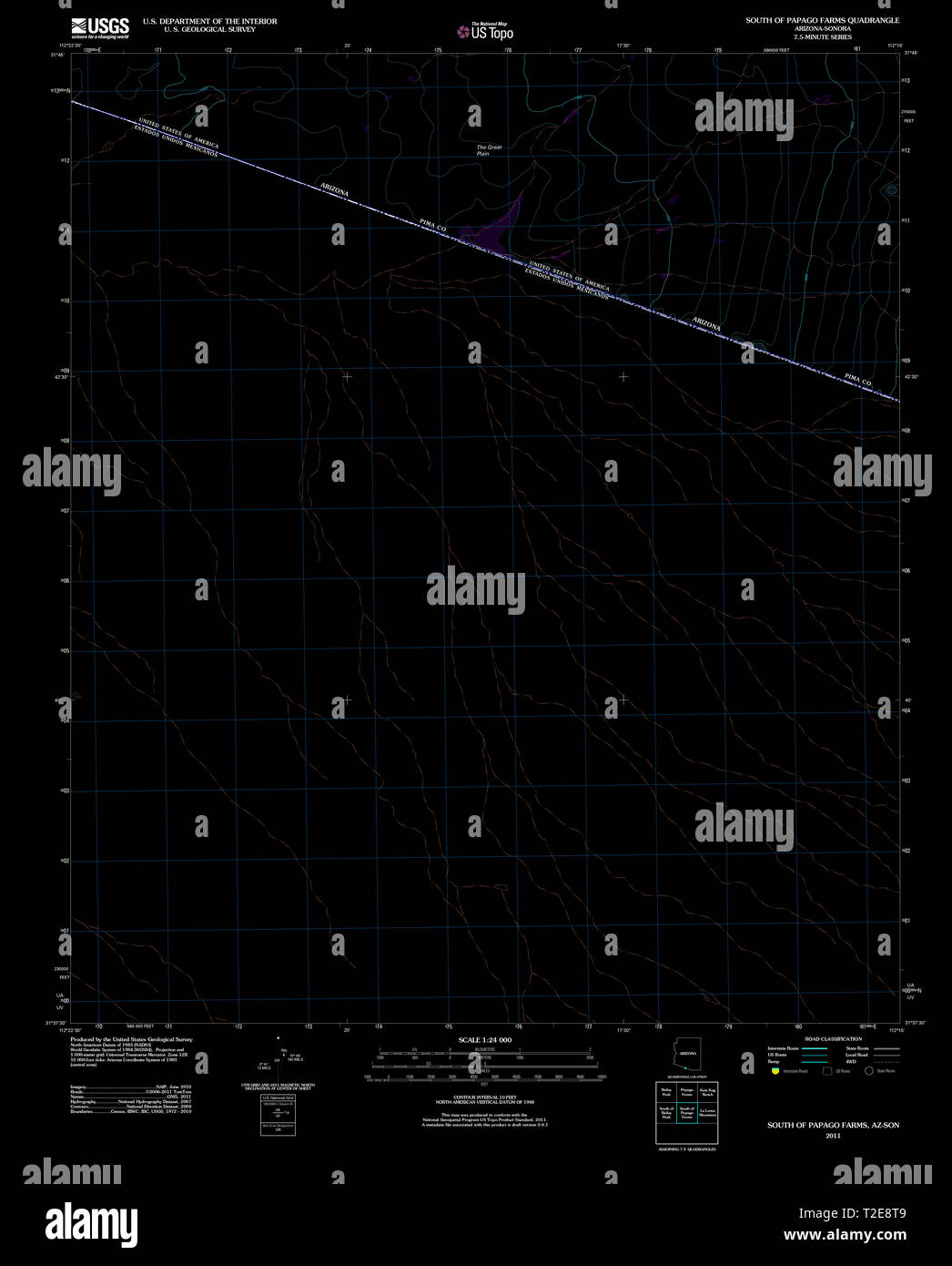 USGS TOPO Map Arizona AZ South of Papago Farms 20111025 TM Inverted ...