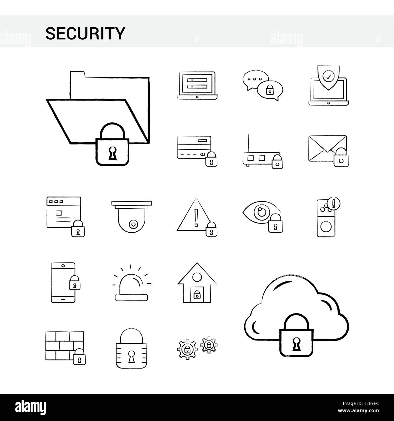 Security hand drawn Icon set style, isolated on white background ...