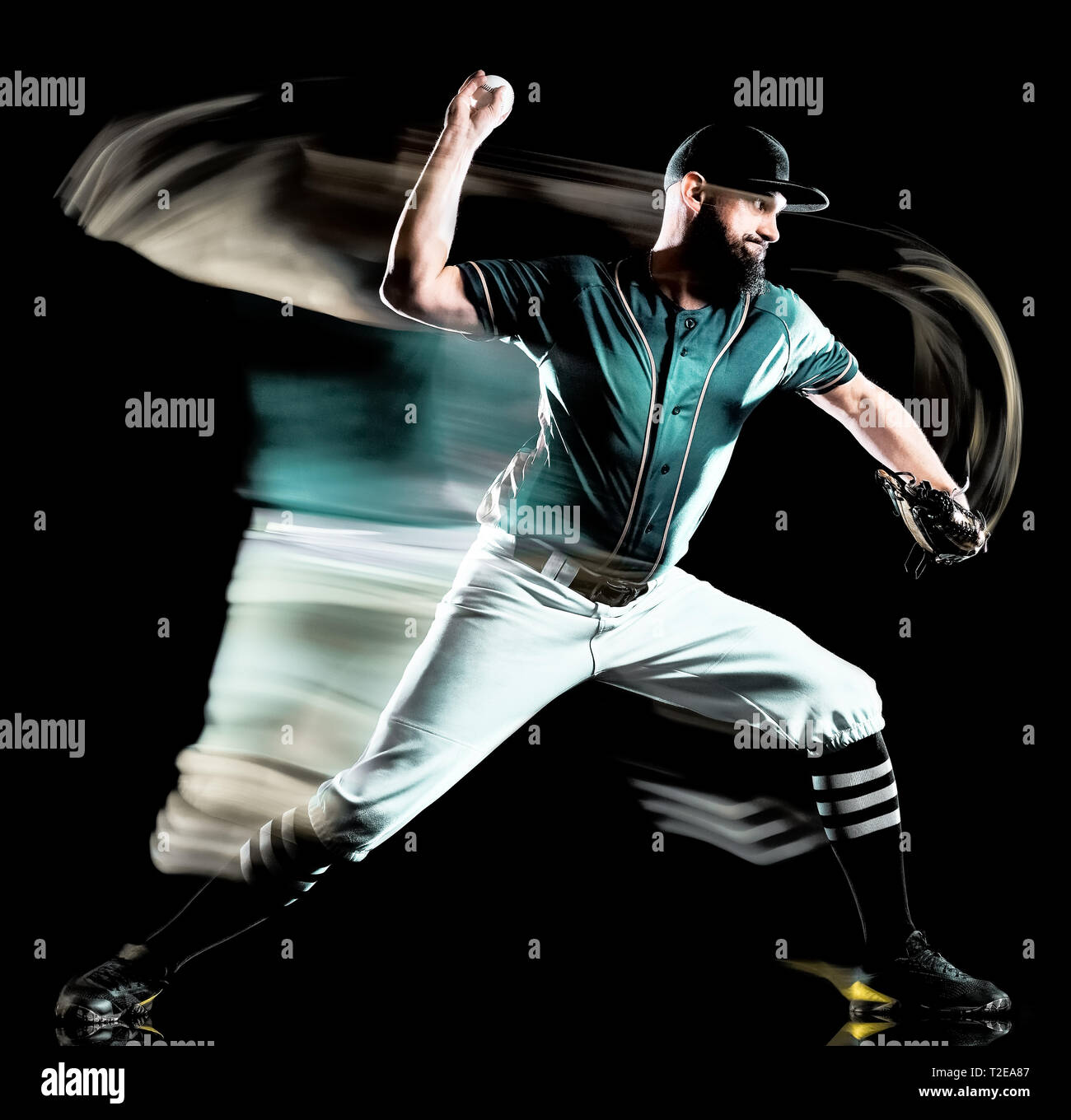 one caucasian baseball player man studio shot isolated on black ...