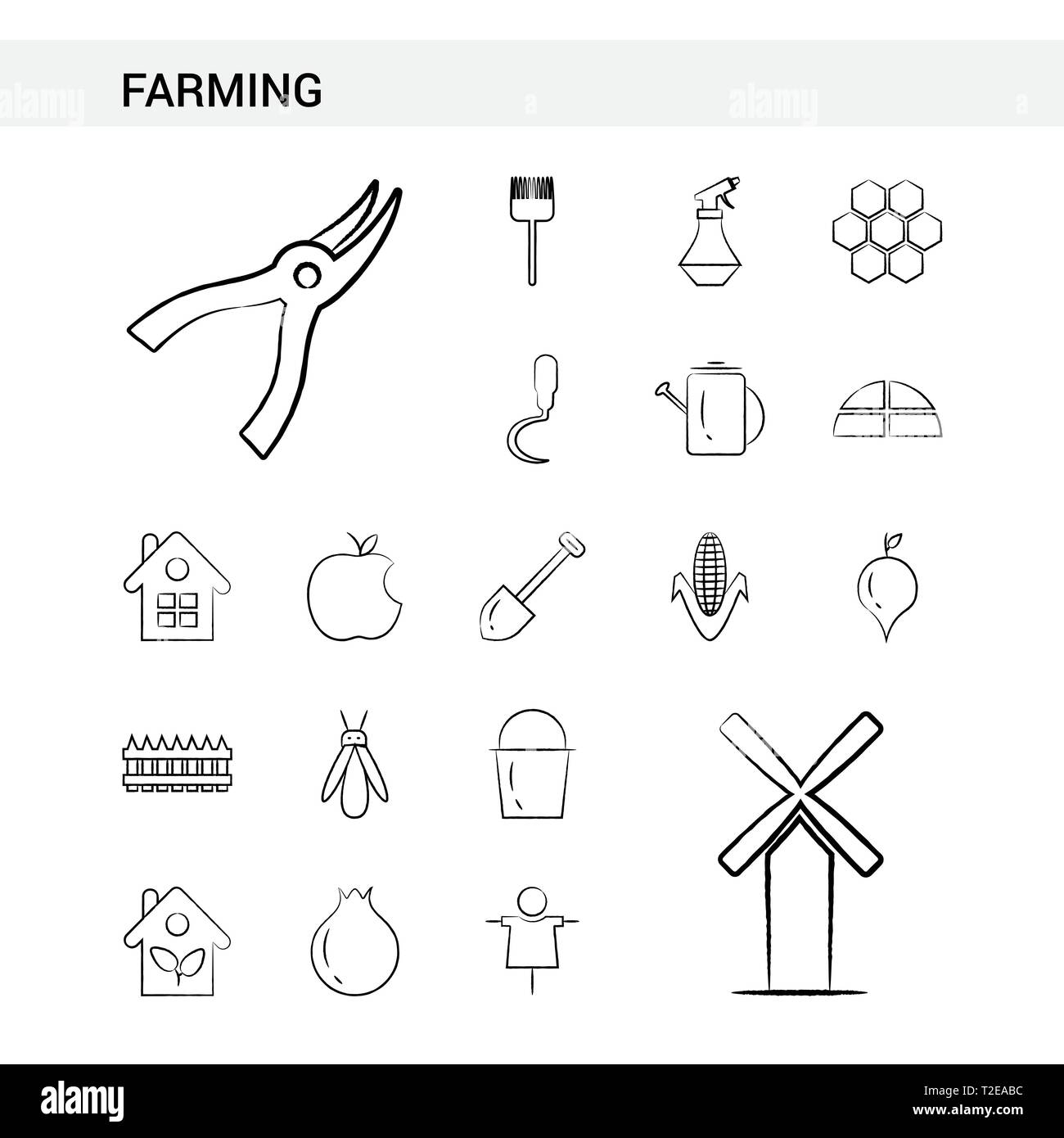 Farming hand drawn Icon set style, isolated on white background ...