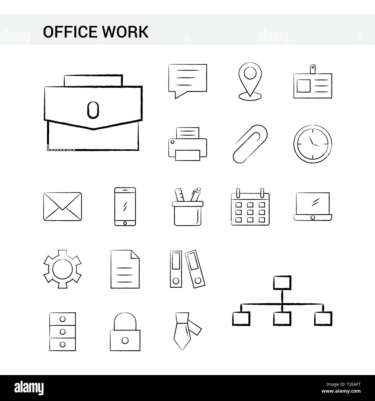 Office work hand drawn Icon set style, isolated on white background ...