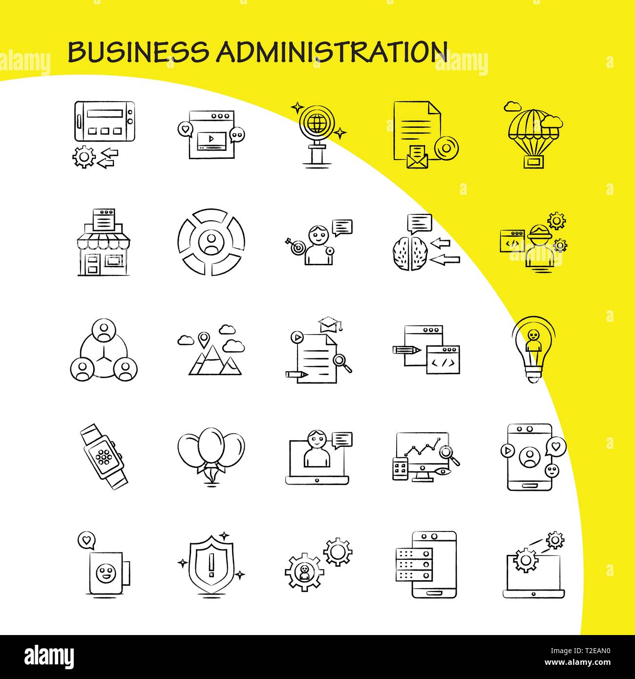 Business Administration Hand Drawn Icons Set For Infographics, Mobile ...