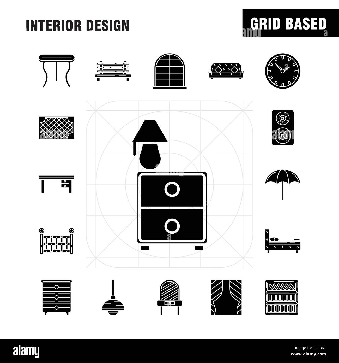 Interior Design Solid Glyph Icons Set For Infographics, Mobile UX/UI ...