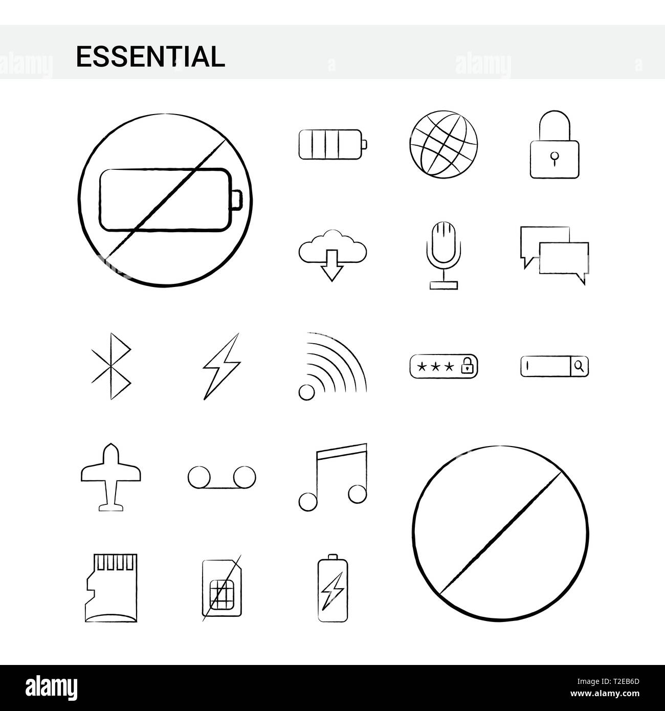 Essential hand drawn Icon set style, isolated on white background ...