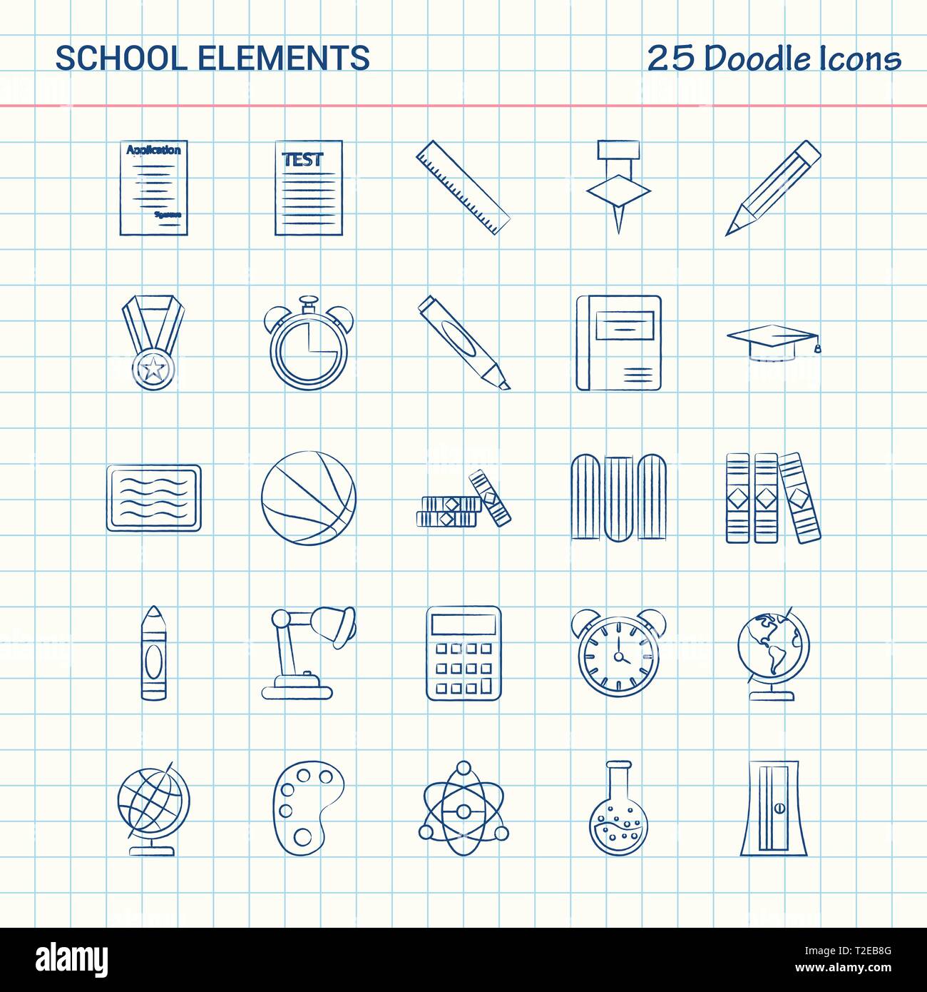School Elements 25 Doodle Icons. Hand Drawn Business Icon set Stock ...