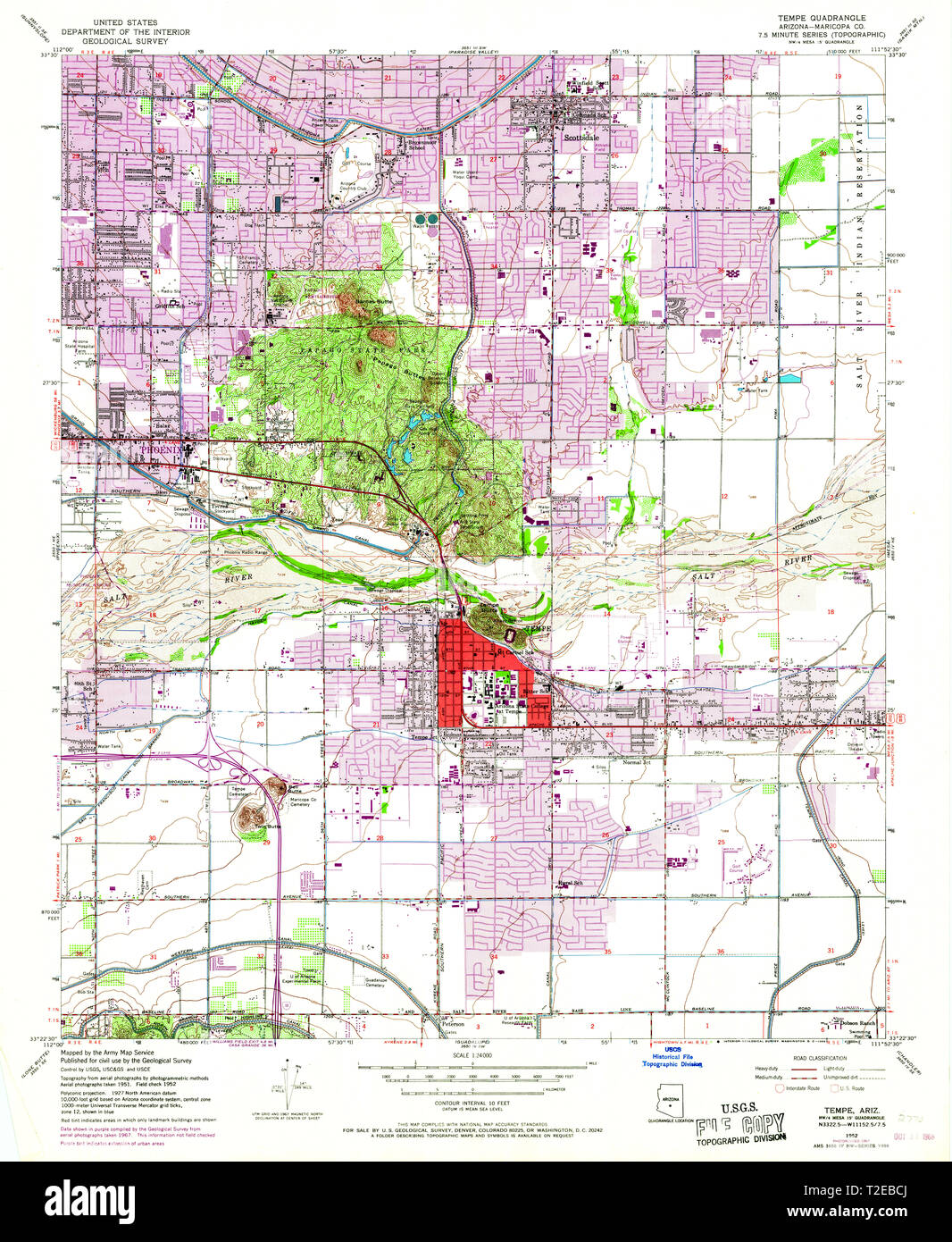 USGS TOPO Map Arizona AZ Tempe 313679 1958 24000 Restoration Stock ...