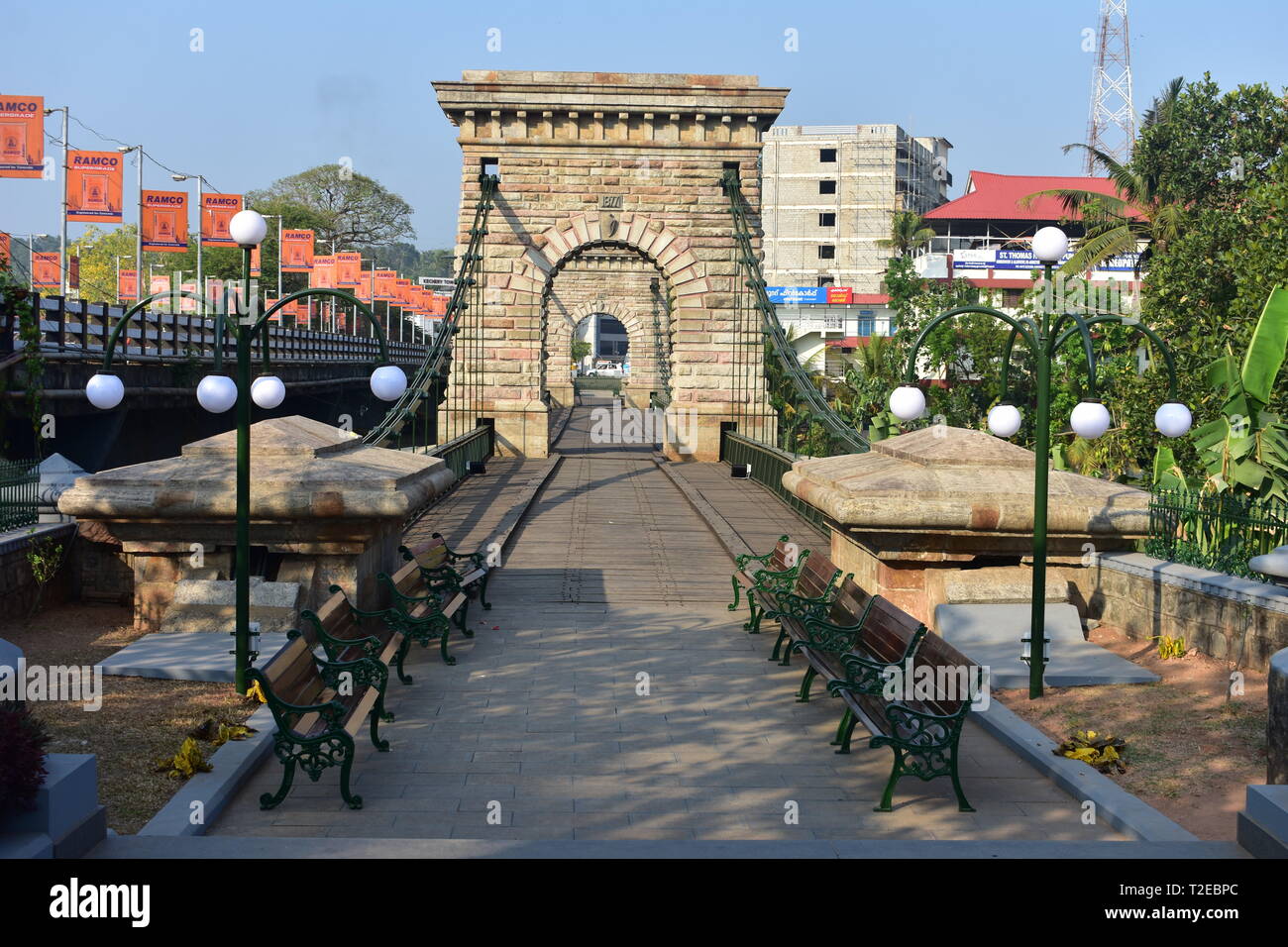 Punalur, Kerala, India - March 1, 2019: Punalur Suspension Bridge in ...