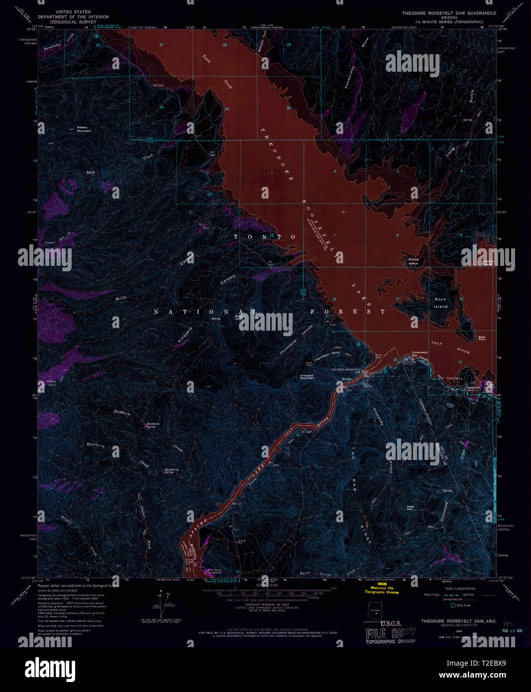 USGS TOPO Map Arizona AZ Theodore Roosevelt Dam 313711 1964 24000 ...