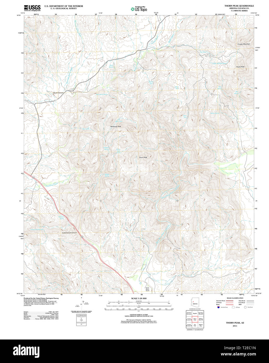 USGS TOPO Map Arizona AZ Thorn Peak 20111129 TM Restoration Stock Photo ...