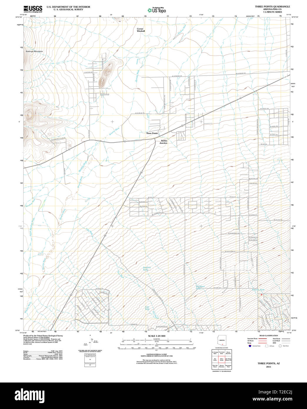 USGS TOPO Map Arizona AZ Three Points 20111021 TM Restoration Stock ...