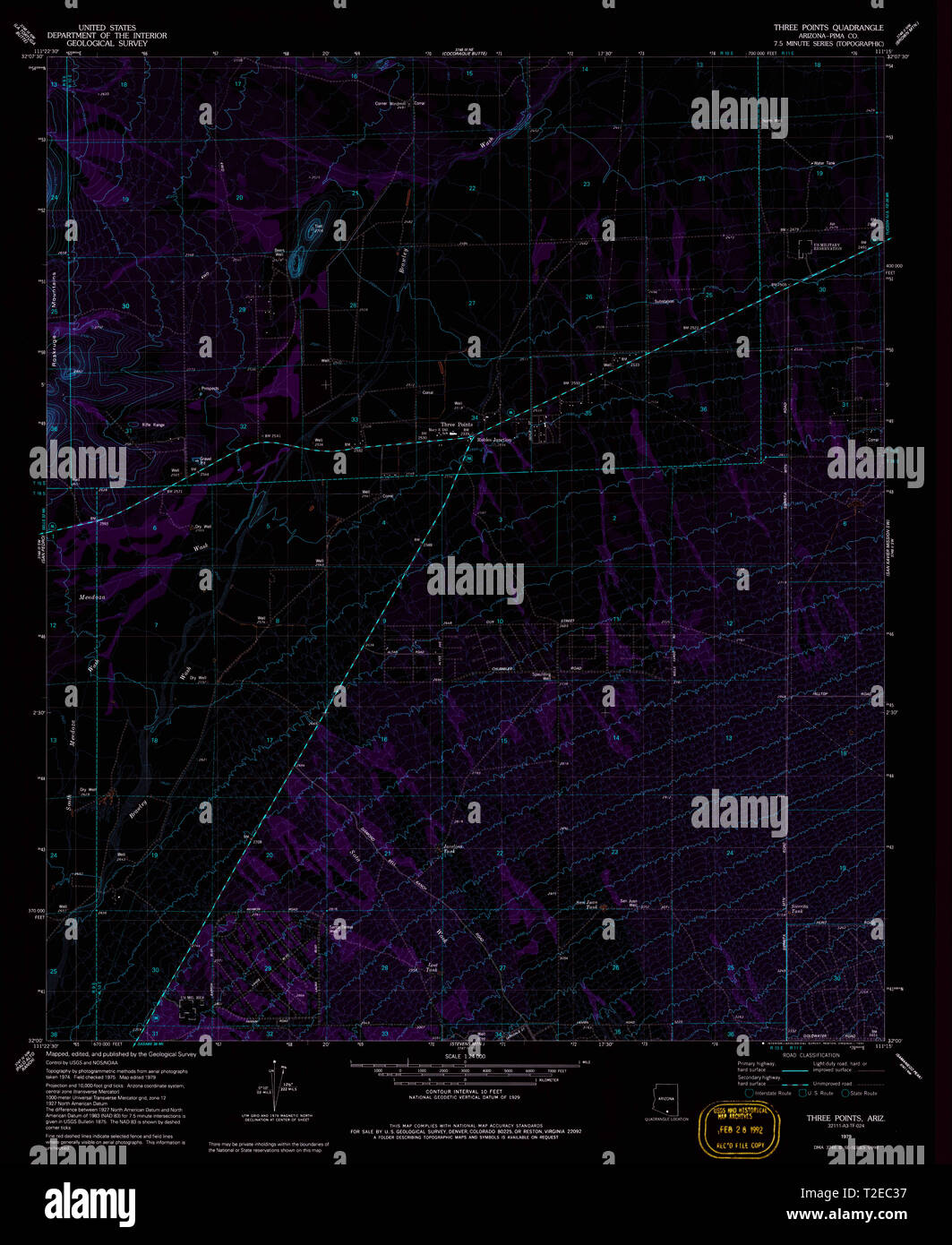 USGS TOPO Map Arizona AZ Three Points 313717 1979 24000 Inverted ...