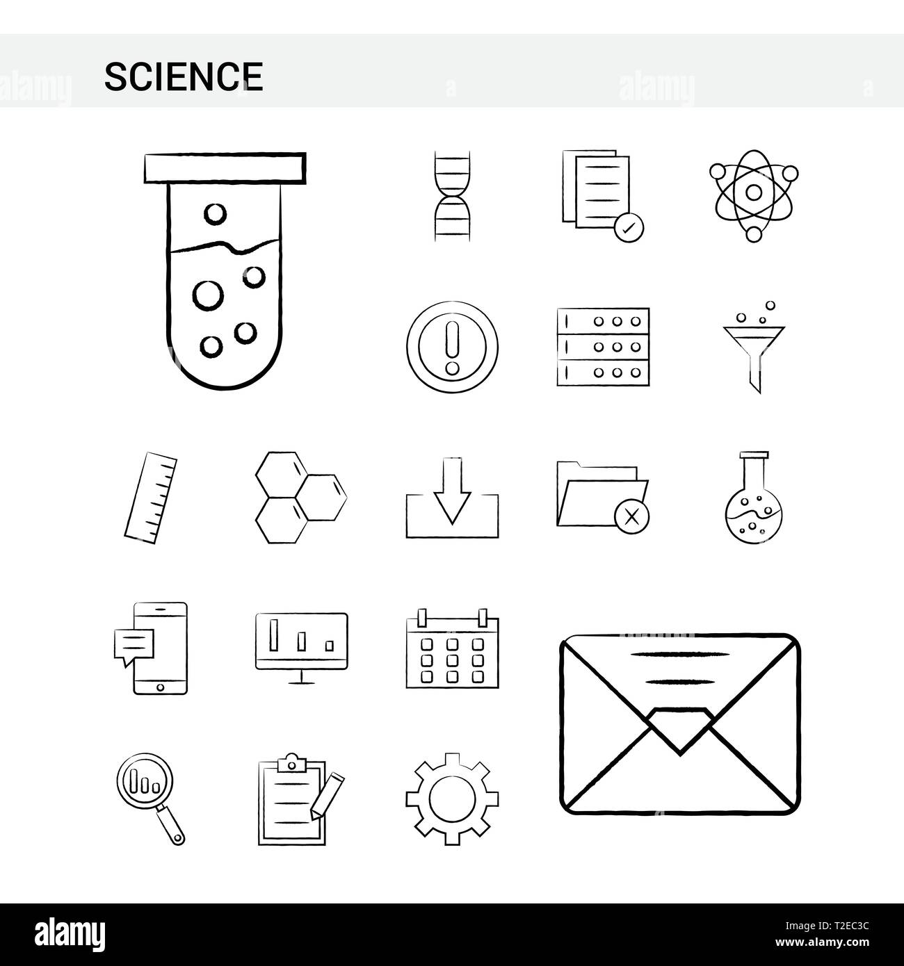 Science hand drawn Icon set style, isolated on white background ...