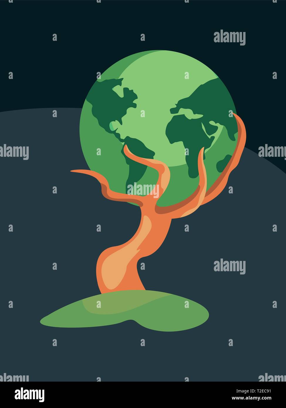 strong tree trunk with happy world earth day vector illustration Stock ...
