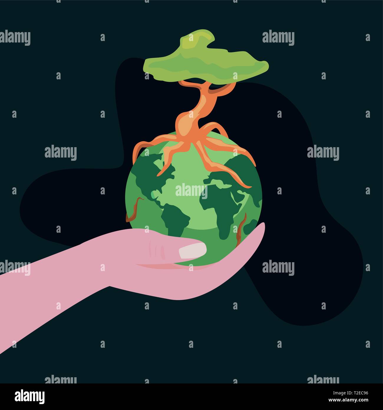 hand holding world with tree happy earth day vector illustration Stock ...