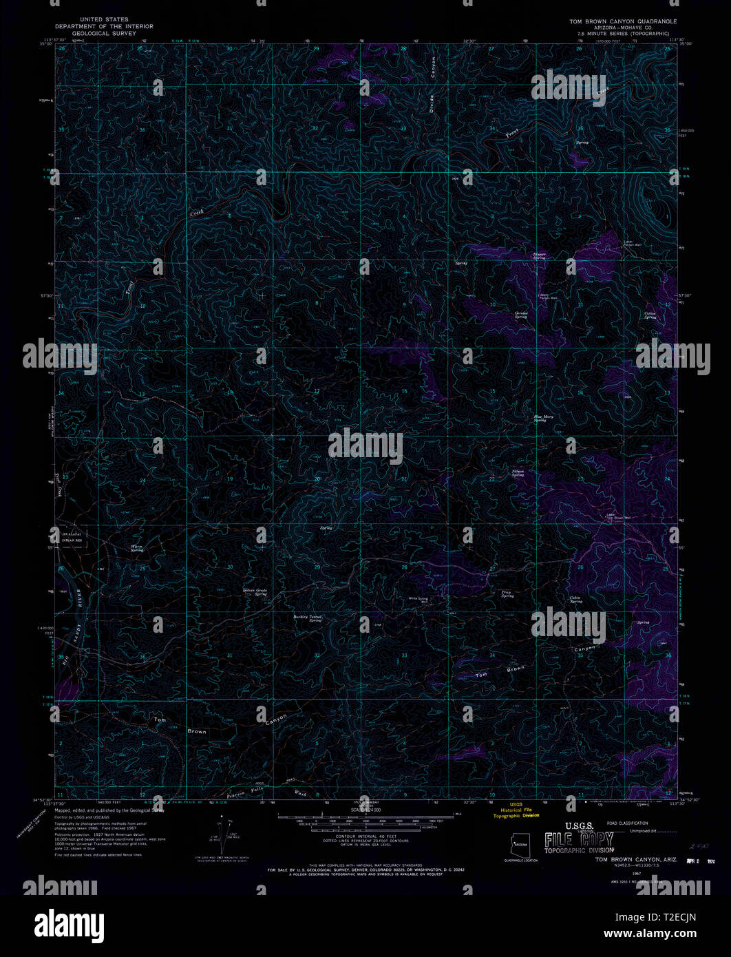 USGS TOPO Map Arizona AZ Tom Brown Canyon 313752 1967 24000 Inverted ...