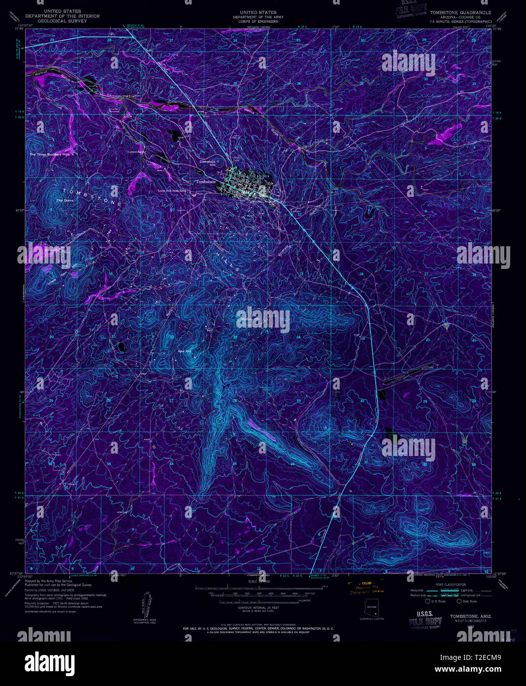 USGS TOPO Map Arizona AZ Tombstone 313756 1952 24000 Inverted ...