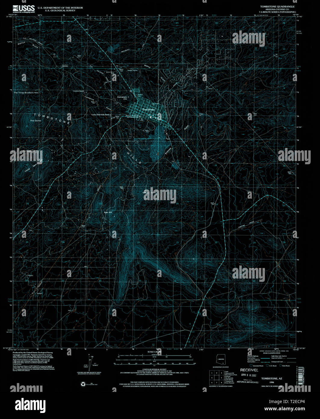 USGS TOPO Map Arizona AZ Tombstone 313759 1996 24000 Inverted ...