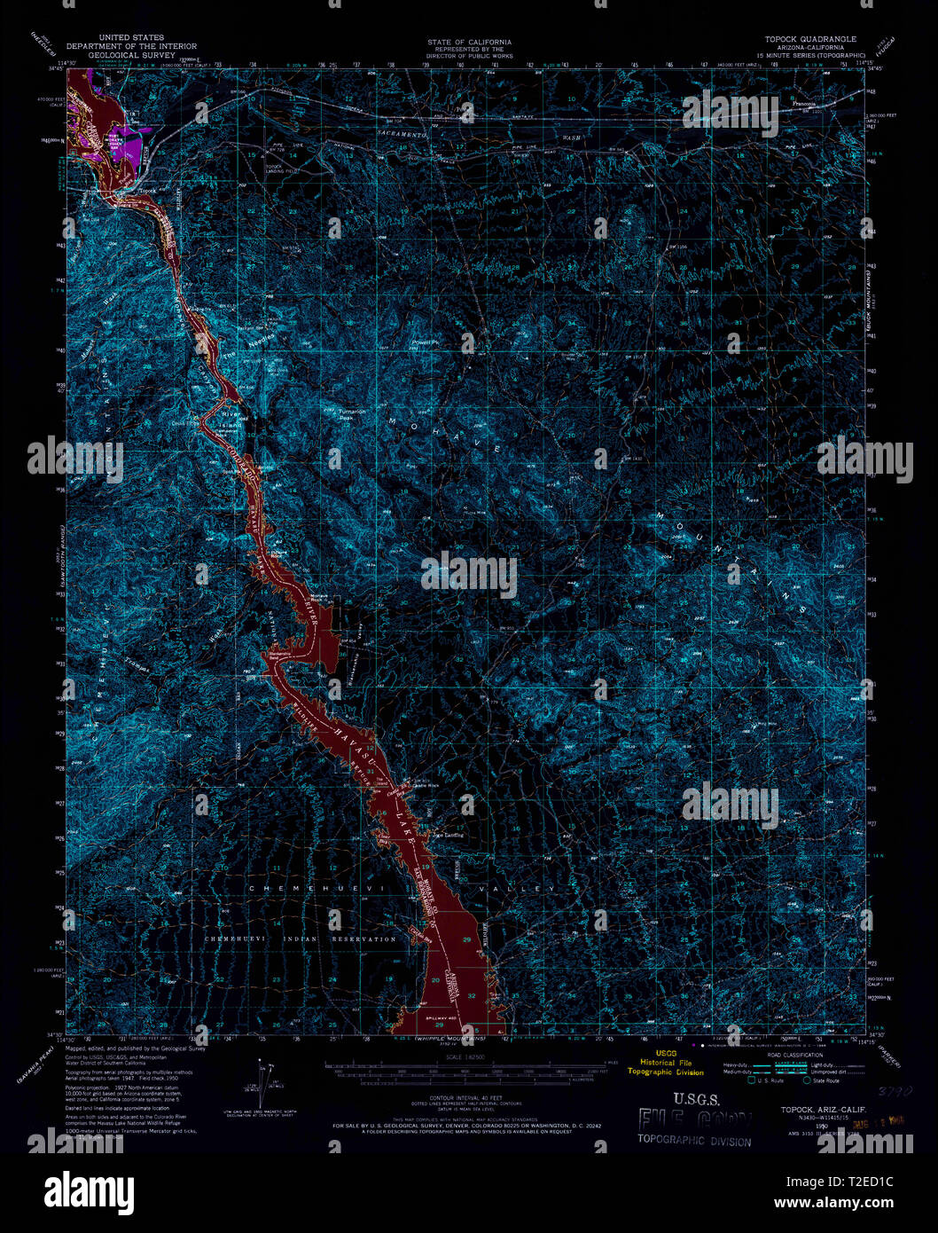 USGS TOPO Map Arizona AZ Topock 315107 1950 62500 Inverted Restoration ...