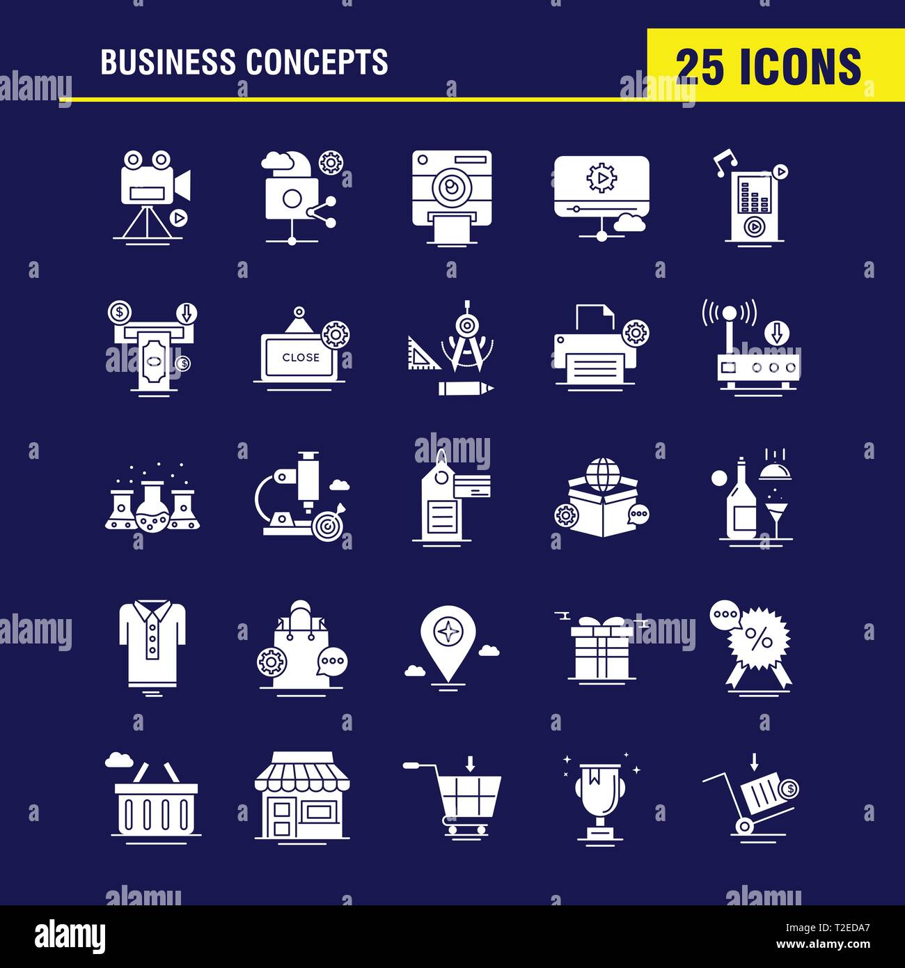 Business Concepts Solid Glyph Icons Set For Infographics, Mobile UX/UI ...