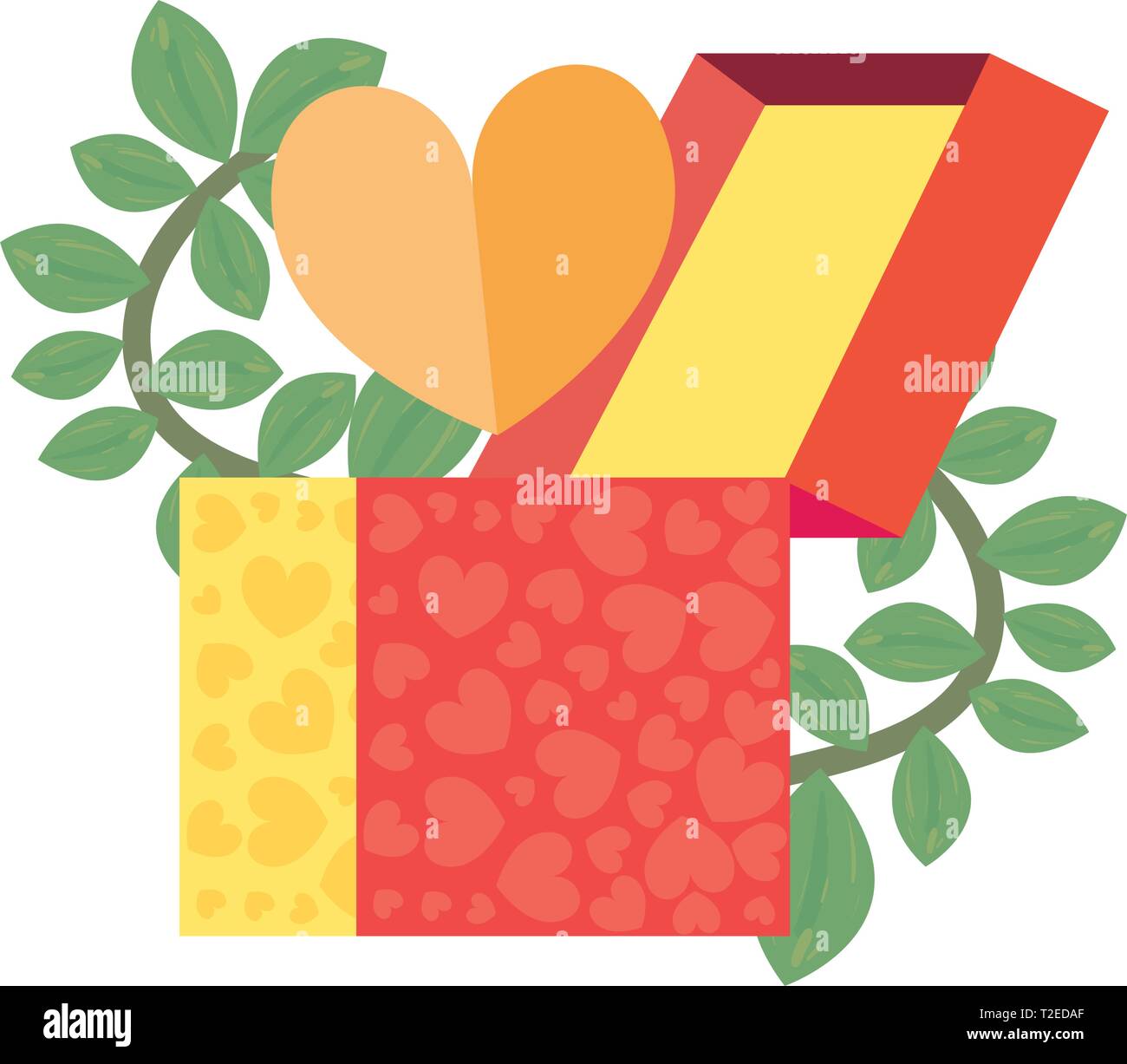 gift box heart leaves white background vector illustration Stock Vector ...