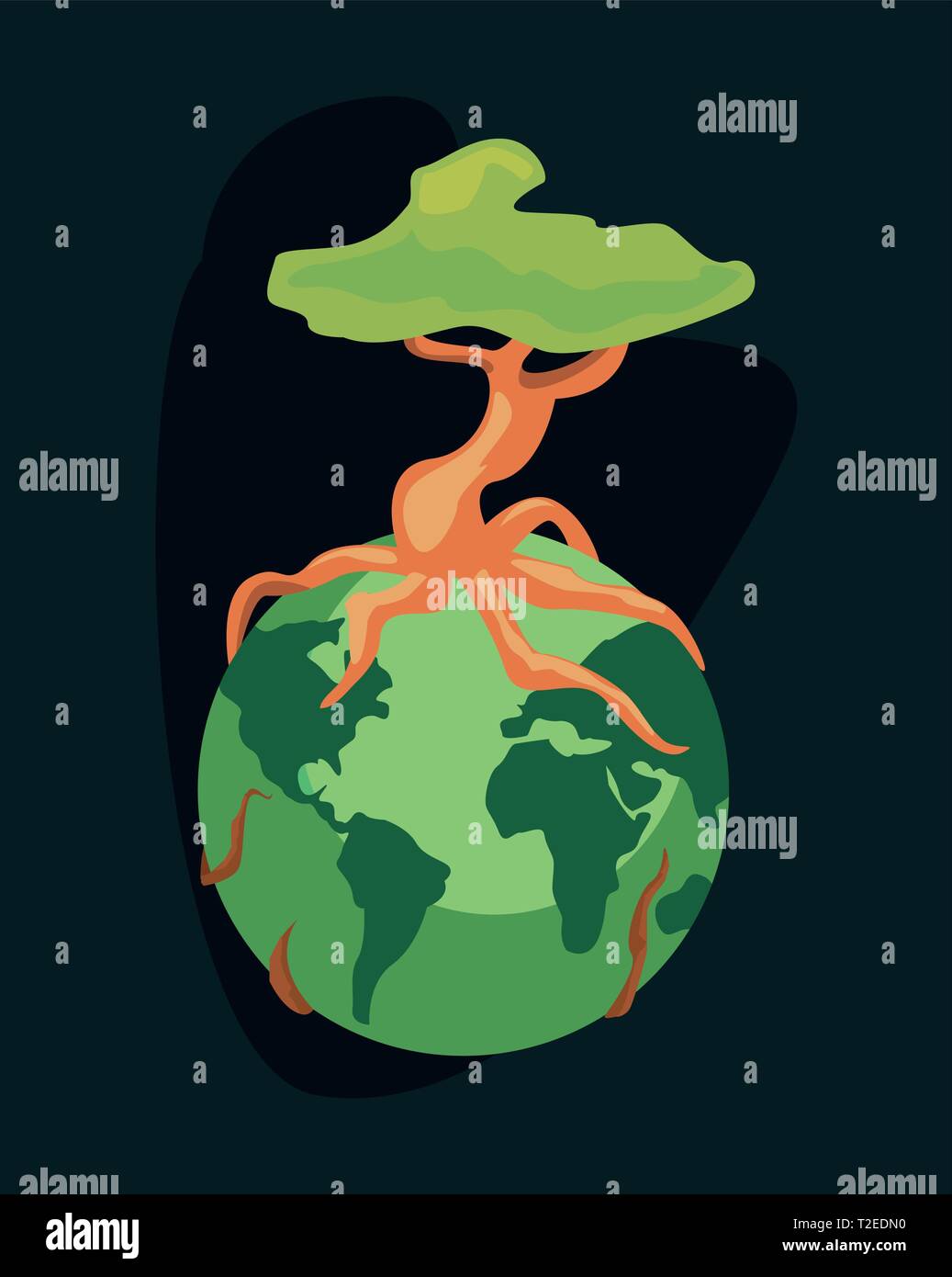 world with tree root happy earth day vector illustration Stock Vector ...