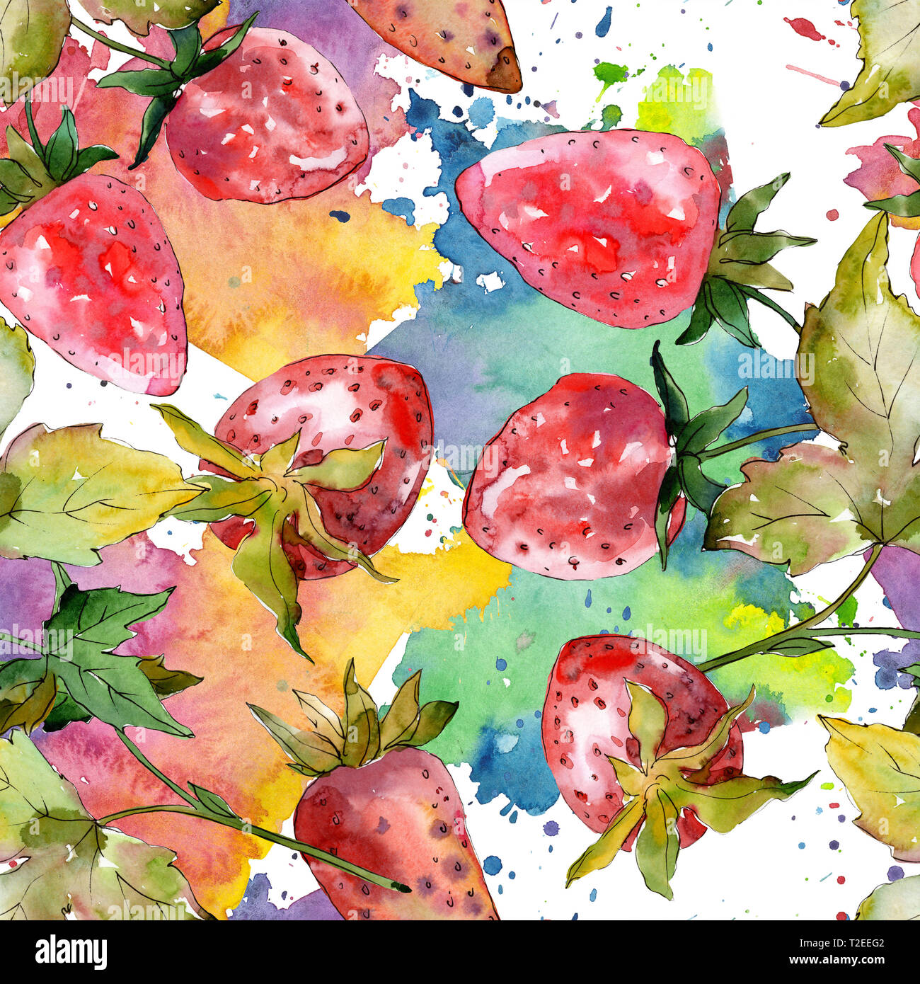 Strawberry healthy food. Watercolor background illustration set ...