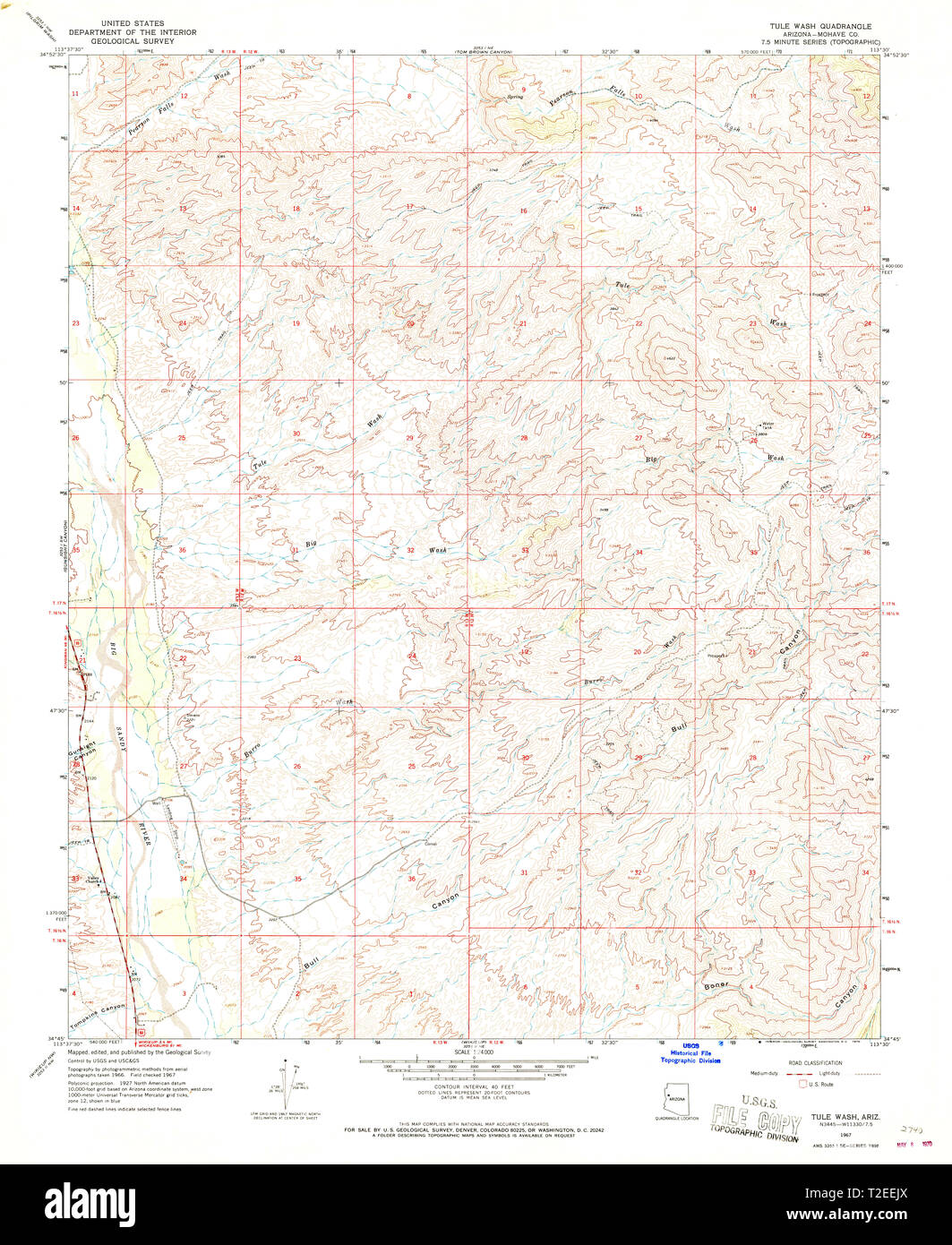 USGS TOPO Map Arizona AZ Tule Wash 313853 1967 24000 Restoration Stock ...