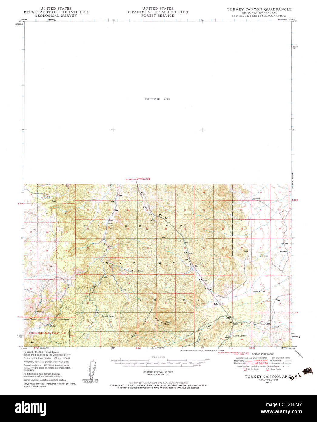 USGS TOPO Map Arizona AZ Turkey Canyon 315135 1947 62500 Restoration ...