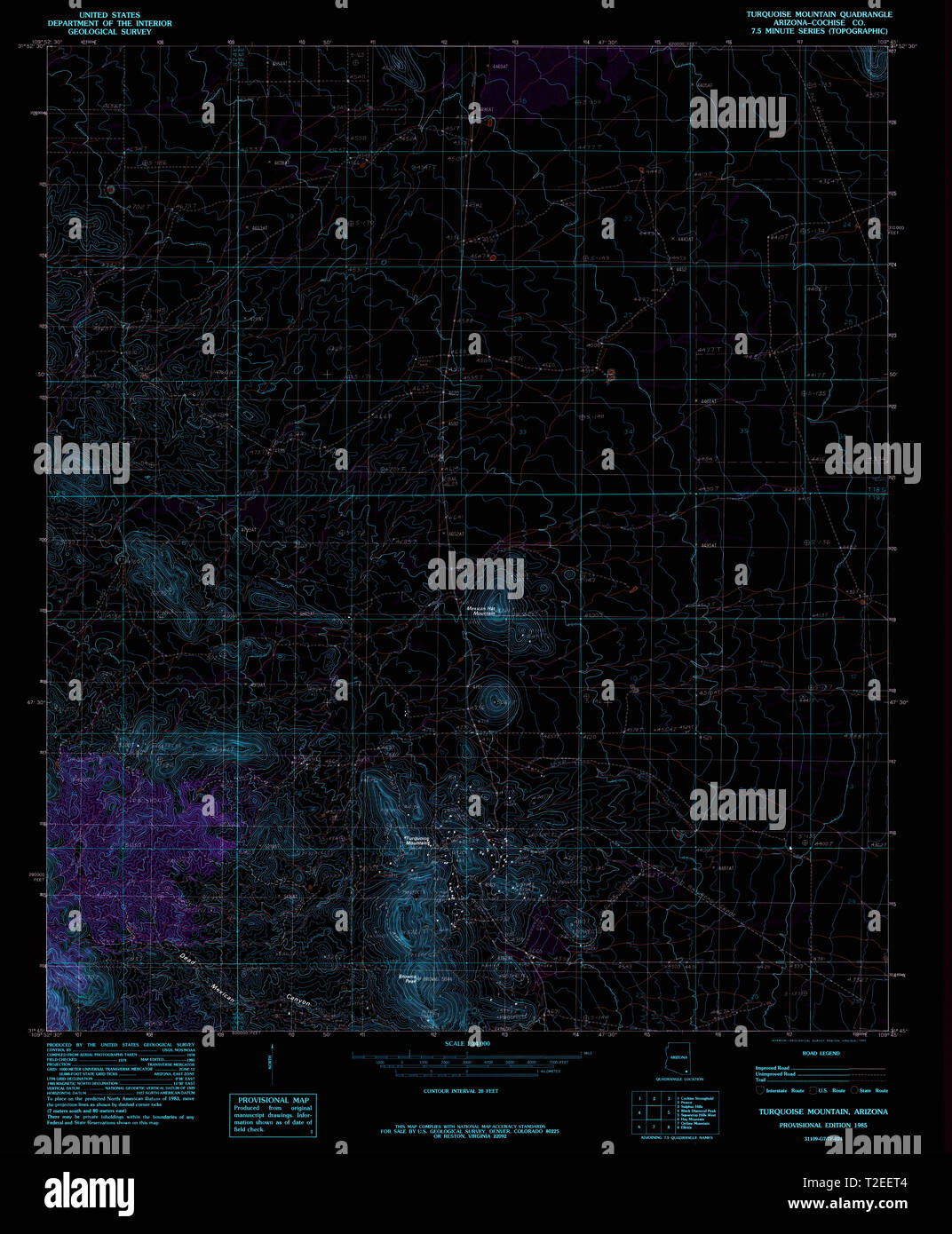 USGS TOPO Map Arizona AZ Turquoise Mountain 313861 1985 24000 Inverted ...