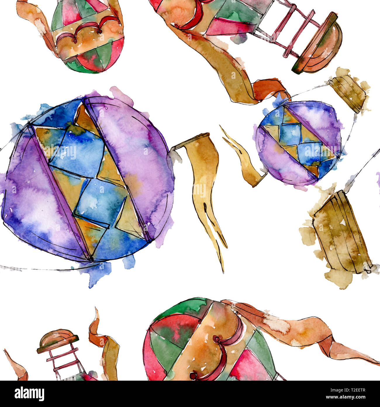 Hot air balloon background fly air transport illustration. Watercolor ...