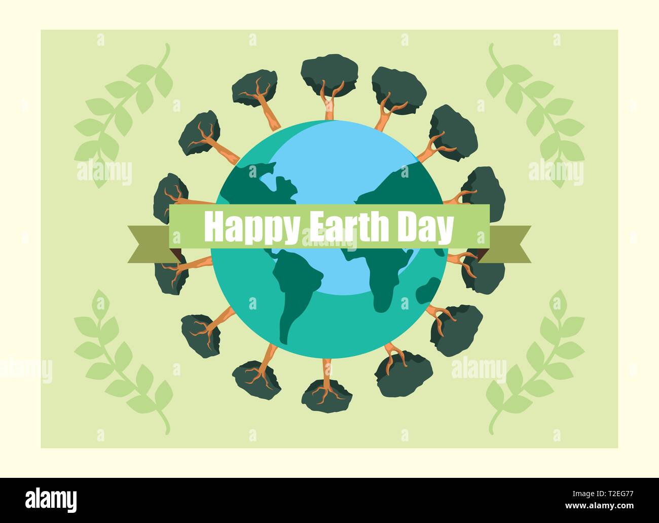 world with trees around happy earth day label vector illustration Stock ...