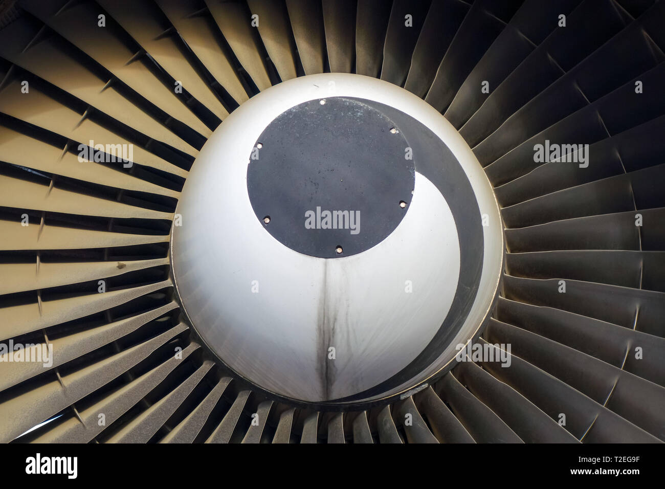 Commercial airplane engine turbine. Closeup view photo Stock Photo - Alamy