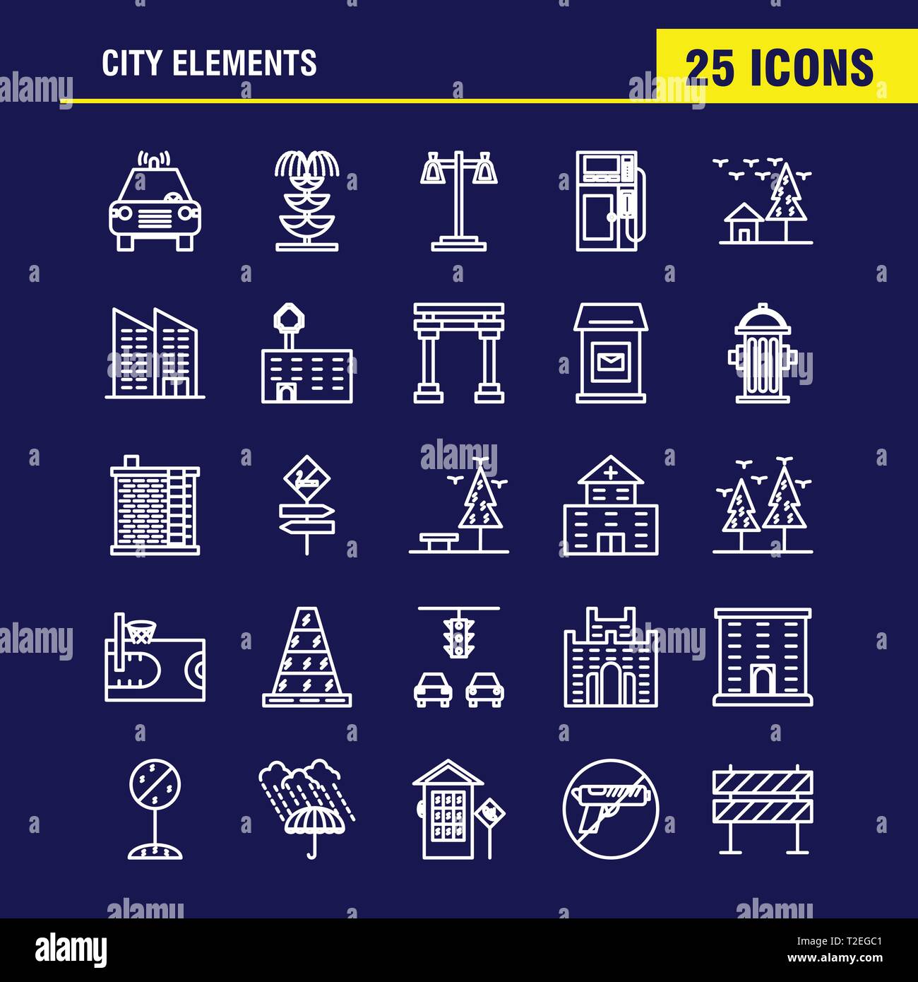 City Elements Line Icons Set For Infographics, Mobile UX/UI Kit And ...