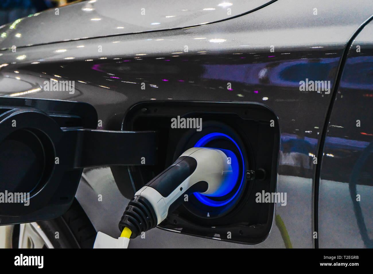 Power supply for electric car charging. Still life close up of the ...