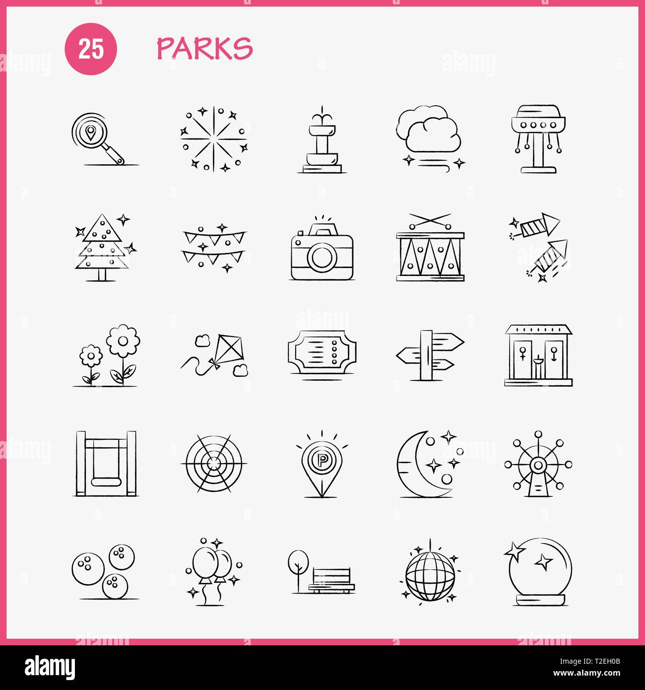 Parks Hand Drawn Icons Set For Infographics, Mobile UX/UI Kit And Print ...