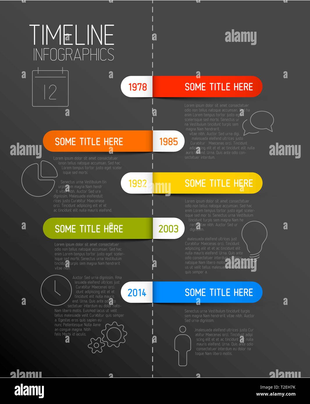 Vector Infographic dark timeline report template with icons and rounded ...