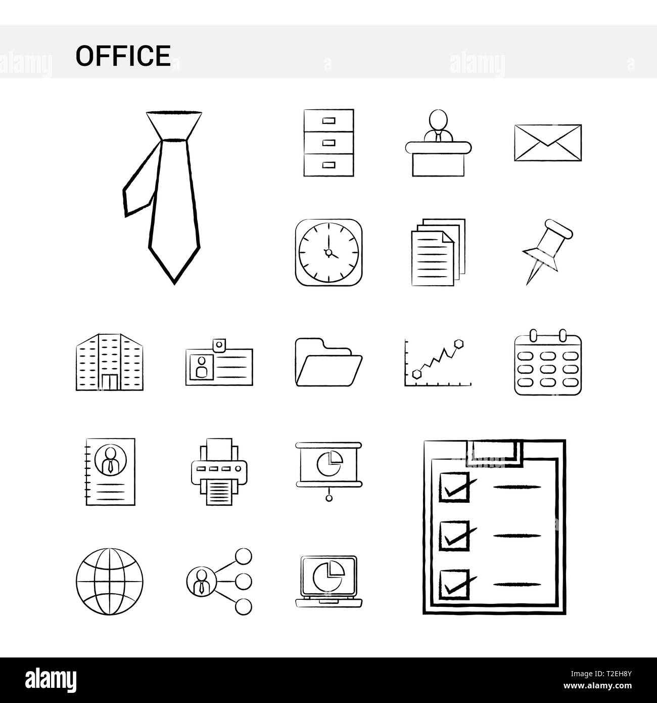 Office hand drawn Icon set style, isolated on white background ...