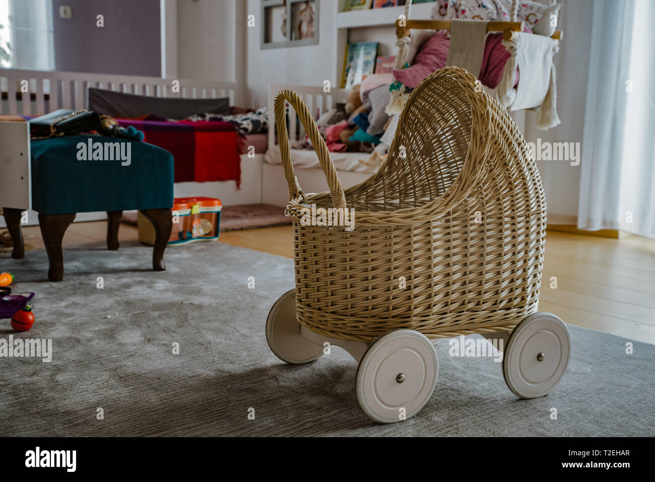 close up on toy pram in a child's room Stock Photo - Alamy