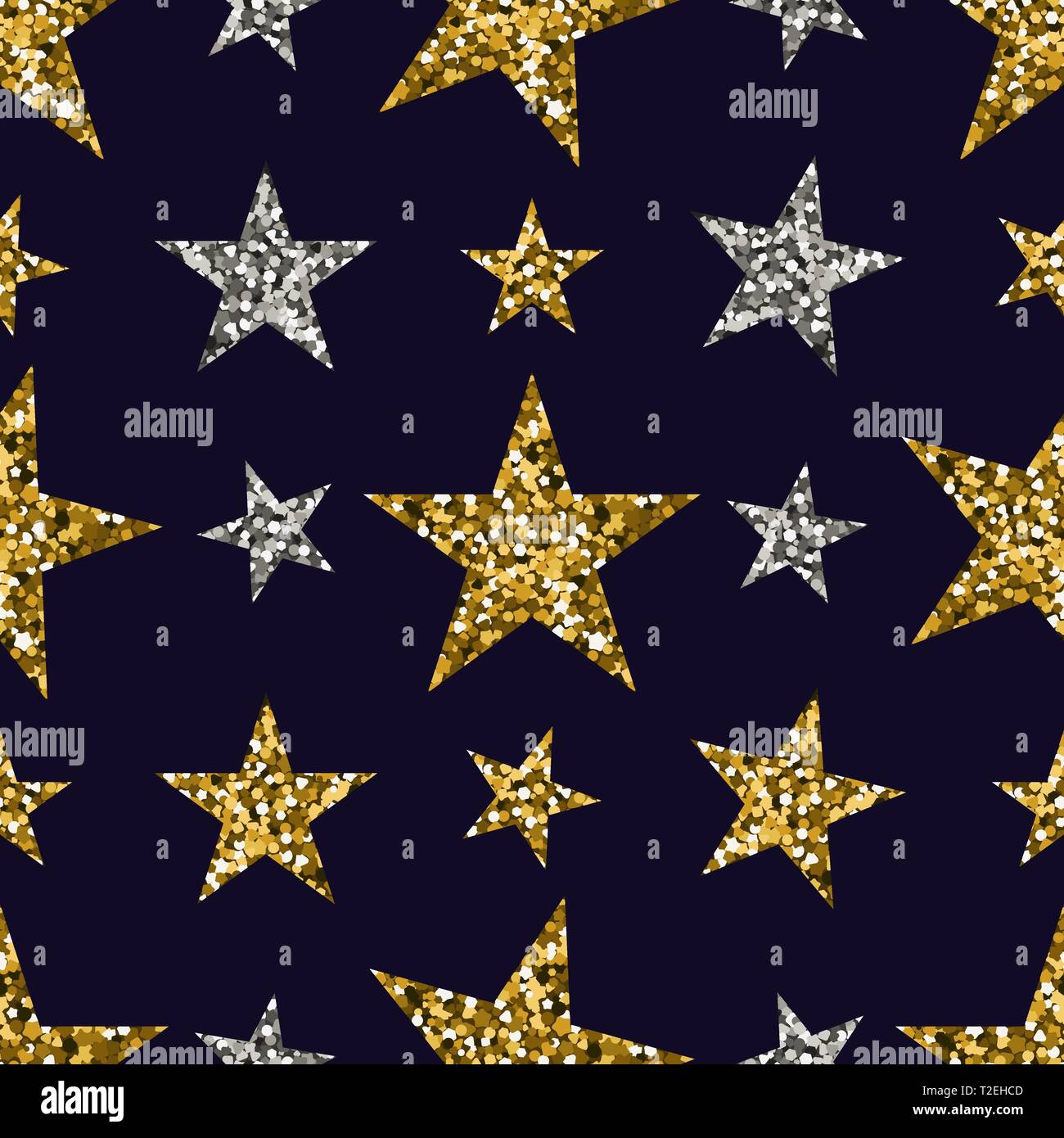 Gold and silver stars on blue background. Seamless pattern. Textile ...