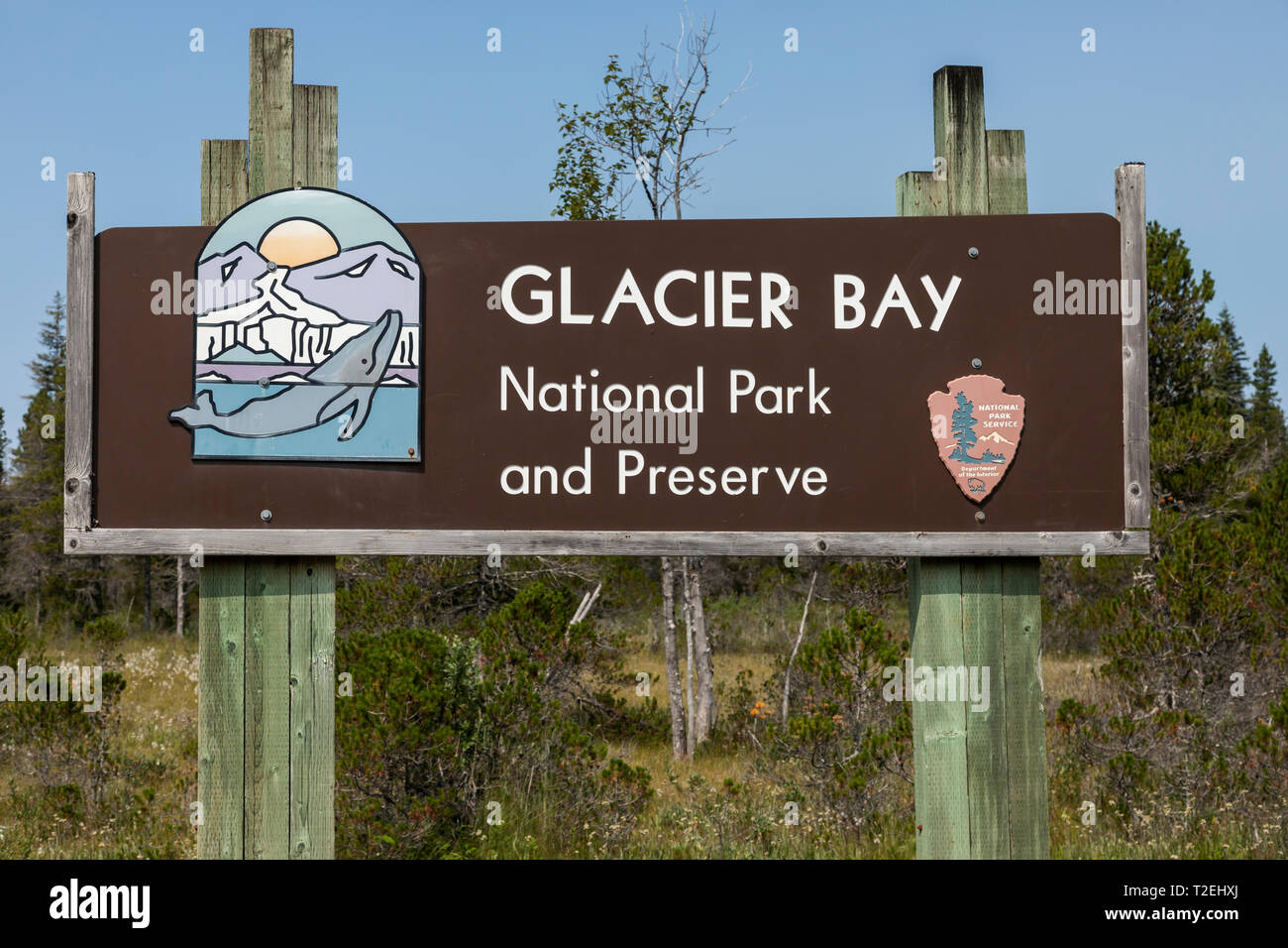 Glacier Bay National Park Sign, Alaska Stock Photo - Alamy
