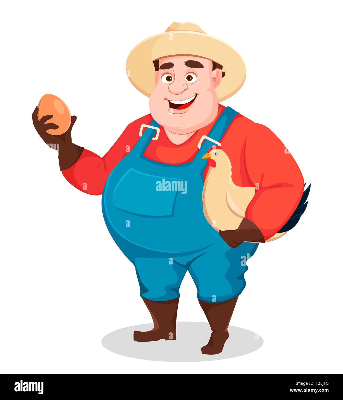 Fat farmer, agronomist. Funny gardener man cartoon character holding ...