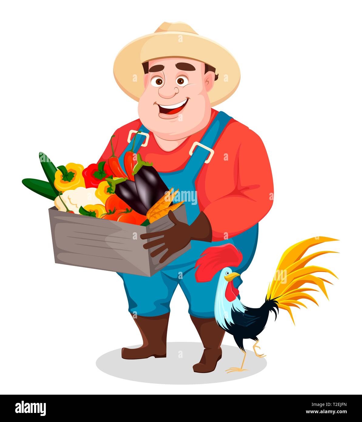 Fat farmer, agronomist. Funny gardener man cartoon character holding ...