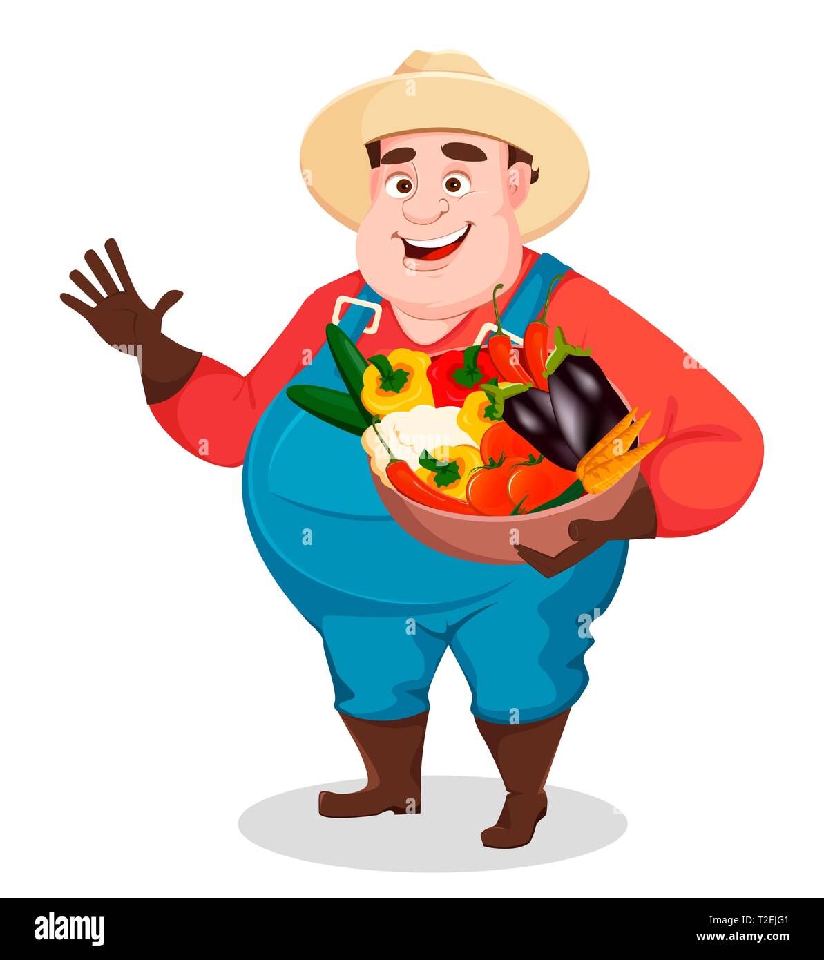 Fat farmer, agronomist. Funny gardener man cartoon character holding ...