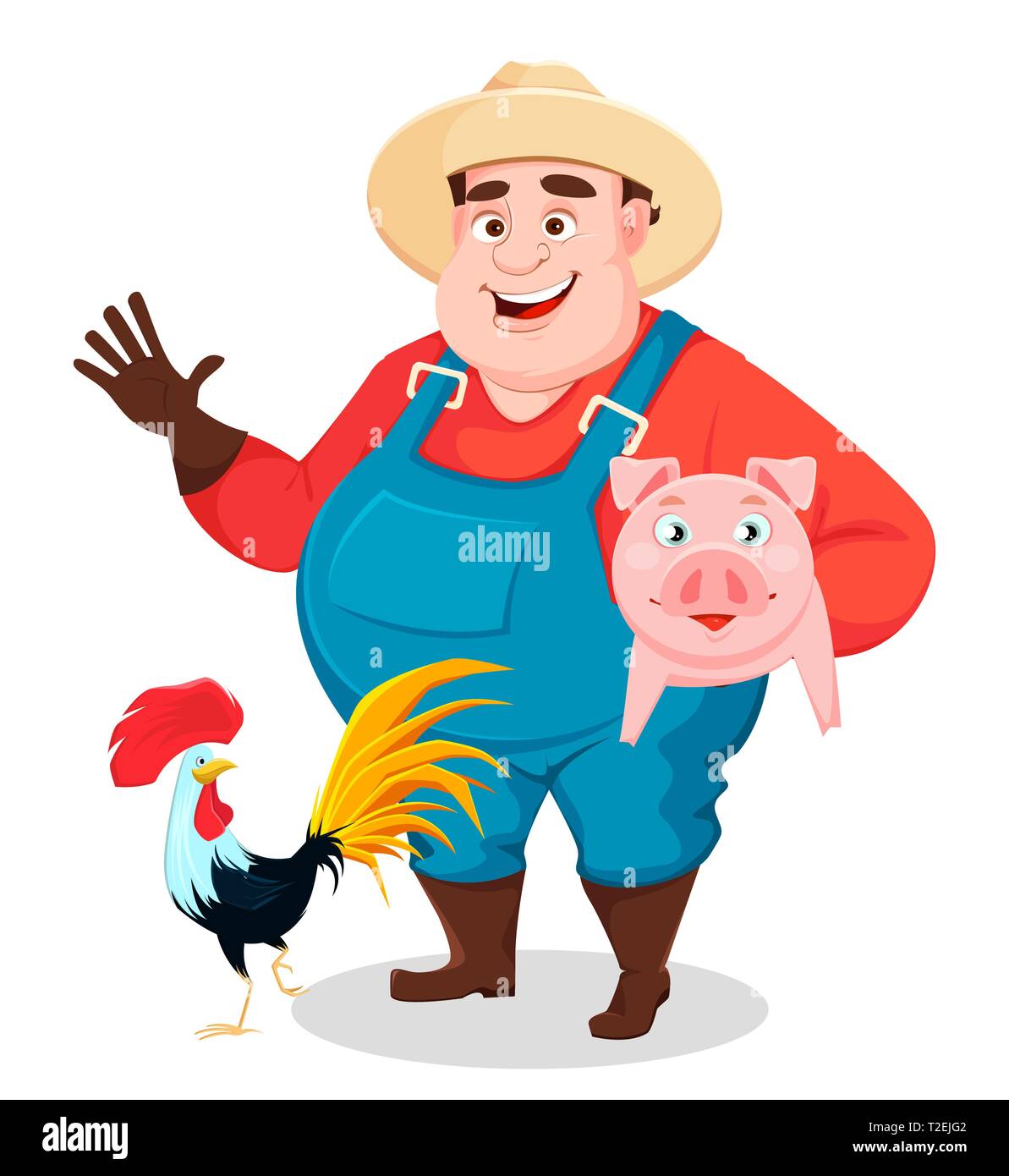 Fat farmer, agronomist. Funny gardener man cartoon character holding ...